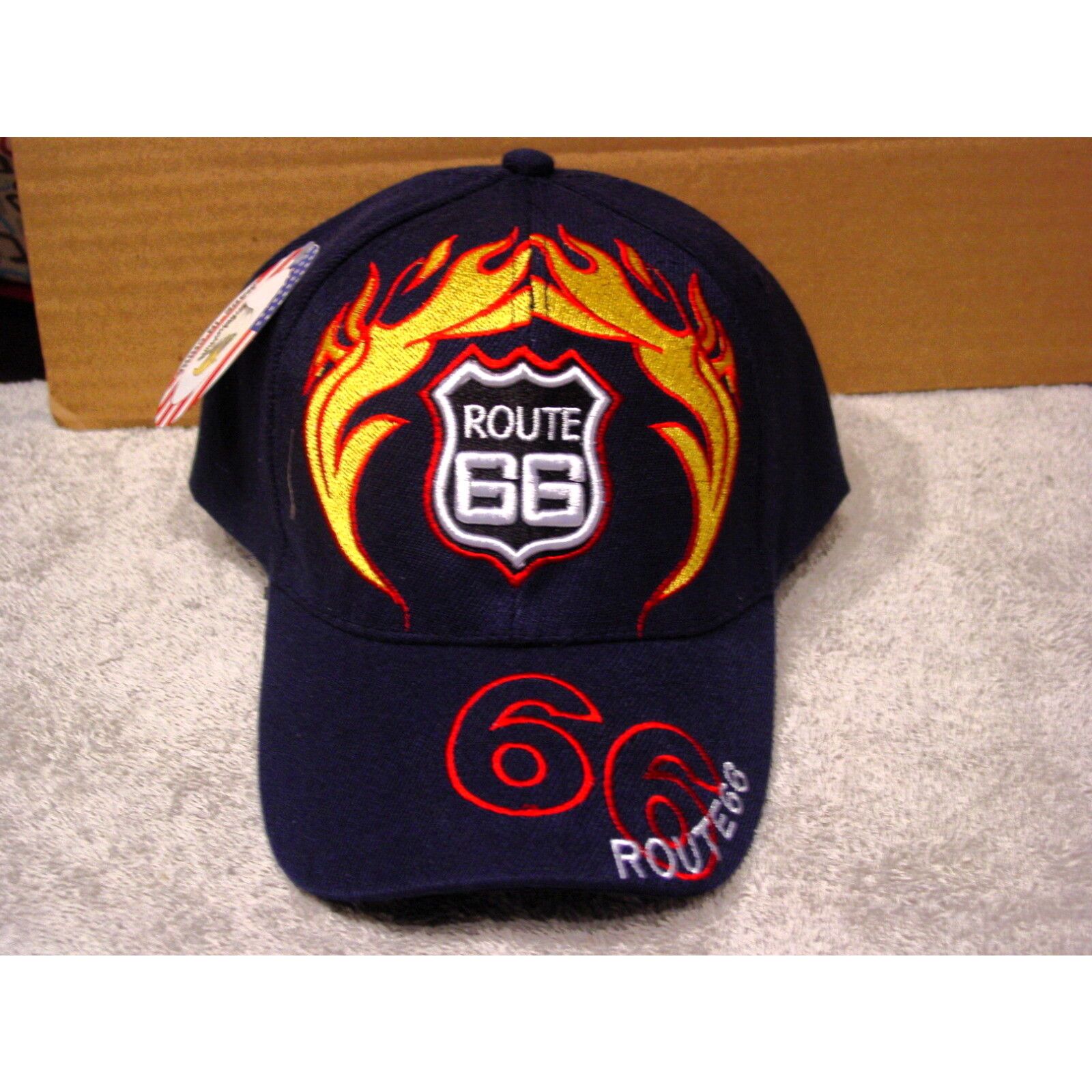 Route 66 ROUTE 66 WITH FLAMES BASEBALL CAP ( DARK BLUE ) | Grailed