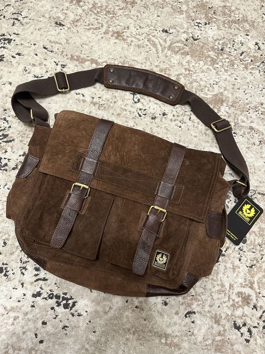 Very Rare BELSTAFF Colonial Suede Leather Messenger Bag Brown RARE ...
