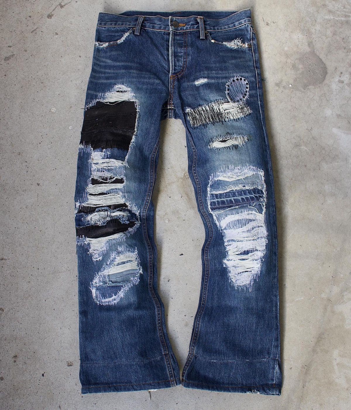 Japanese Brand × Shellac Early 2000’s Distressed Patchwork Flared Denim | Grailed