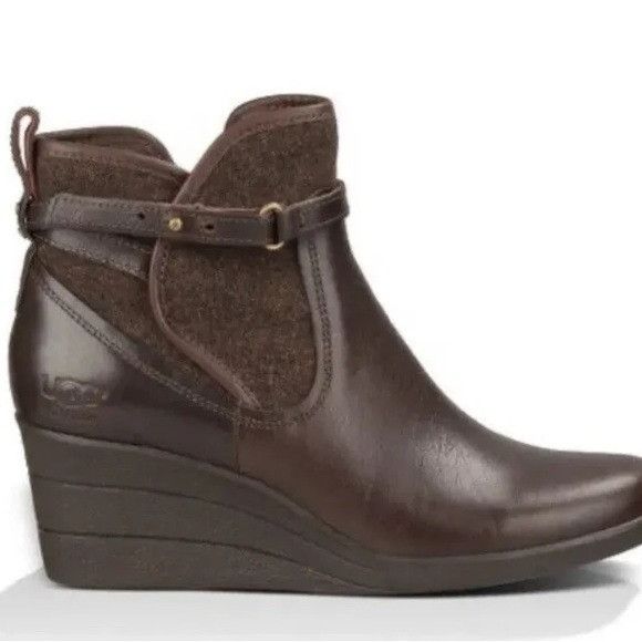 Ugg UGG “Emalie” Wedge Brown Leather Ankle Boots | Grailed