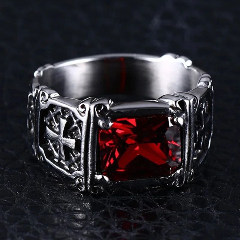 Jewelry × Vintage Gothic Red Gemstone Cross Ring | Grailed
