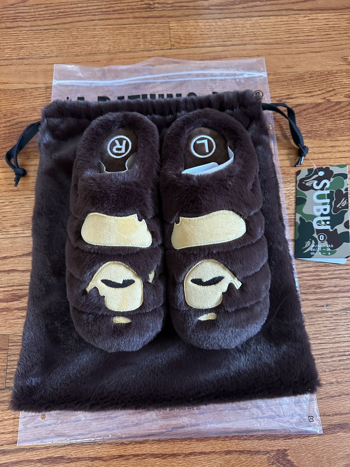 Bape × SUBU Bape X SUBU BIG APE HEAD PUFFER FURRY BROWN HOUSE SLIPPERS ...