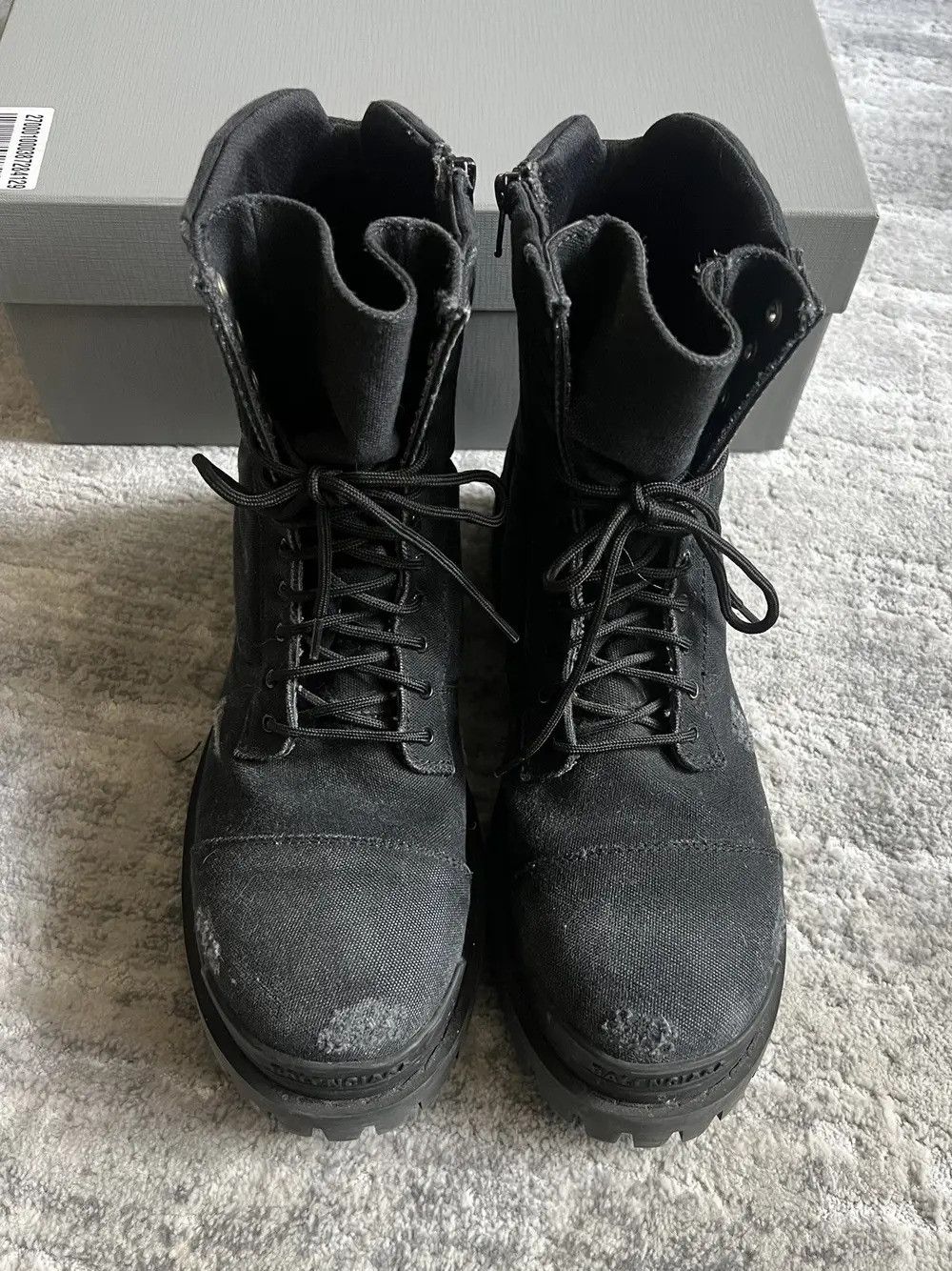 Balenciaga Balenciaga Combat Distressed Strike Boots BLK | Grailed
