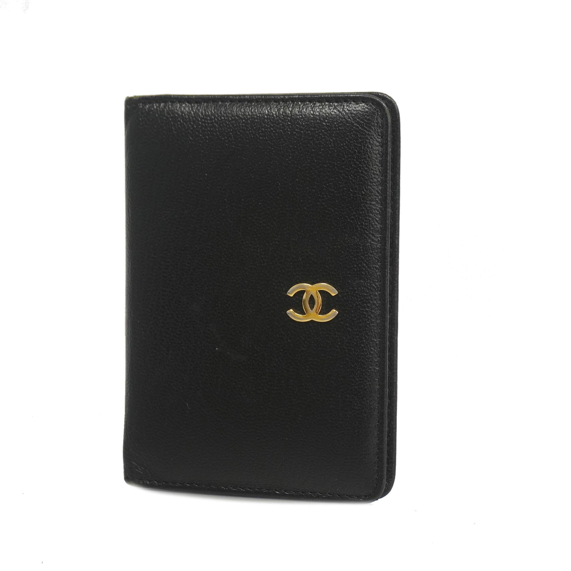Chanel Auth Chanel Business Card Holder Gold Metal Fittings Leather ...