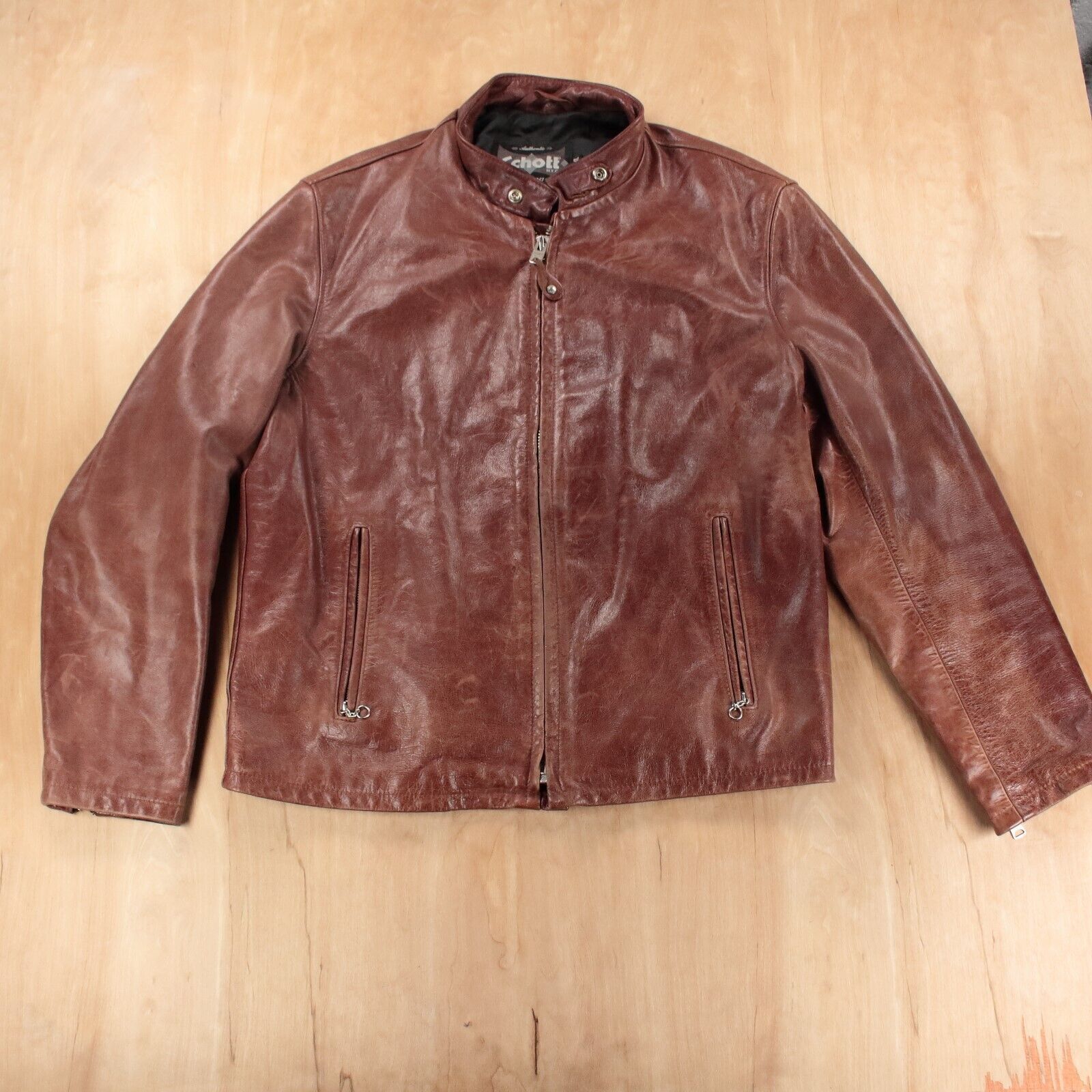 Schott SCHOTT NYC Style 654 brown leather cafe racer moto biker jacket ...