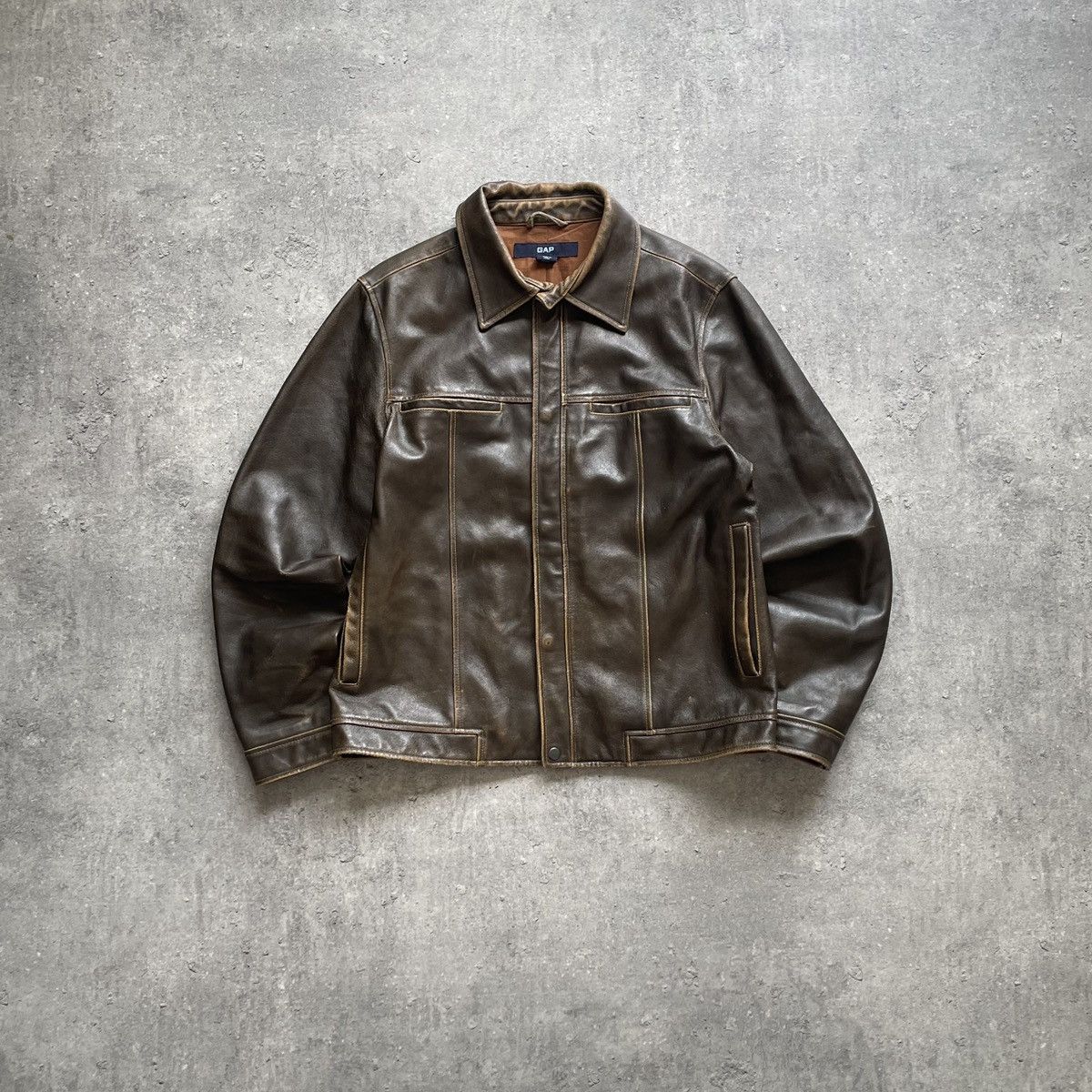 Gap Vintage Gap Leather Washed Faded Jacket | Grailed