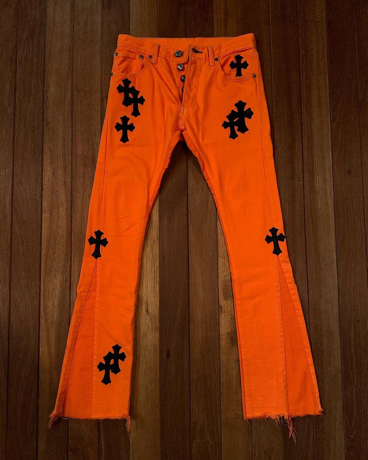 Chrome Hearts Art Basel 2018 Orange Denim Flared Cross Jeans | Grailed