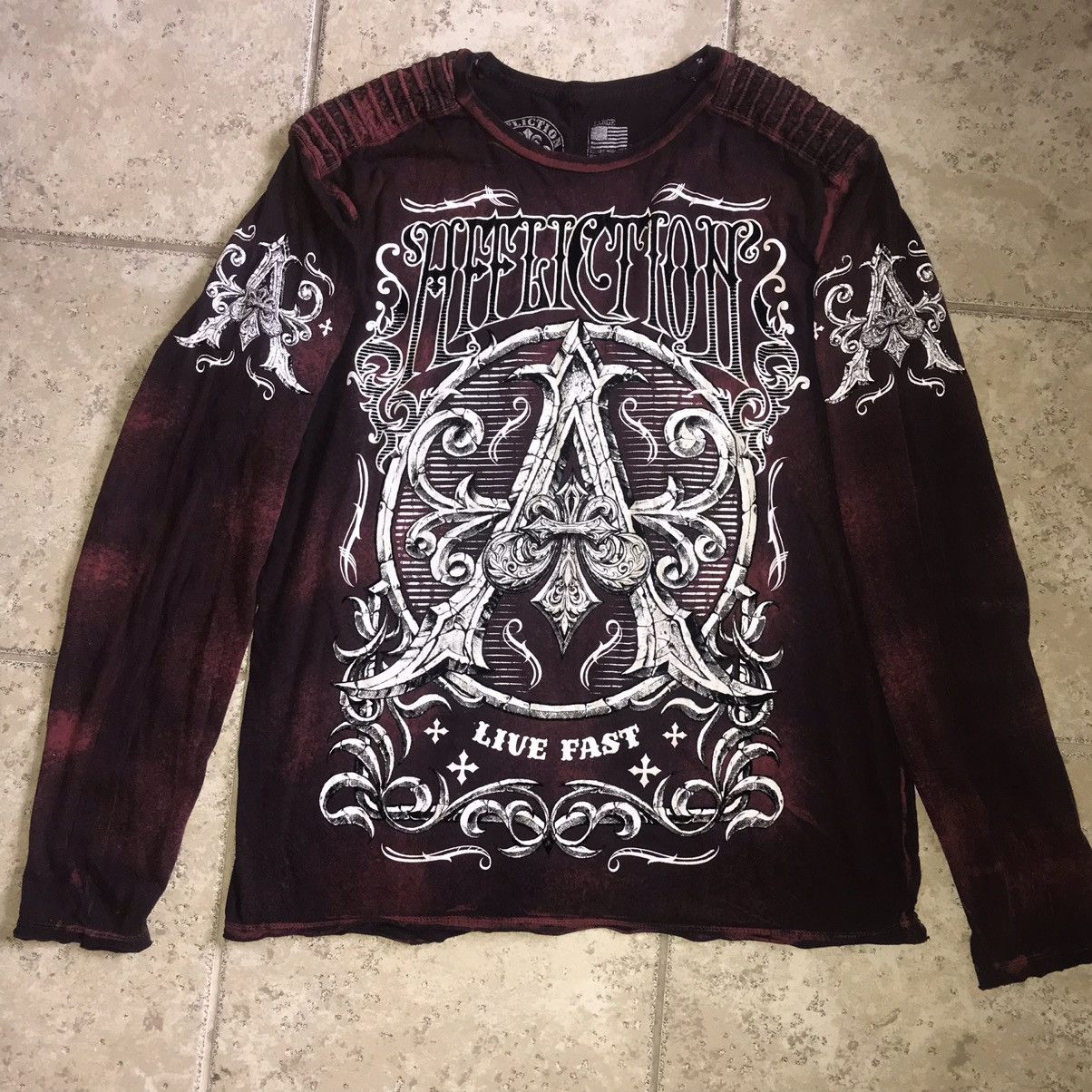 Affliction Unique affliction long sleeve with velvet and stitch details ...