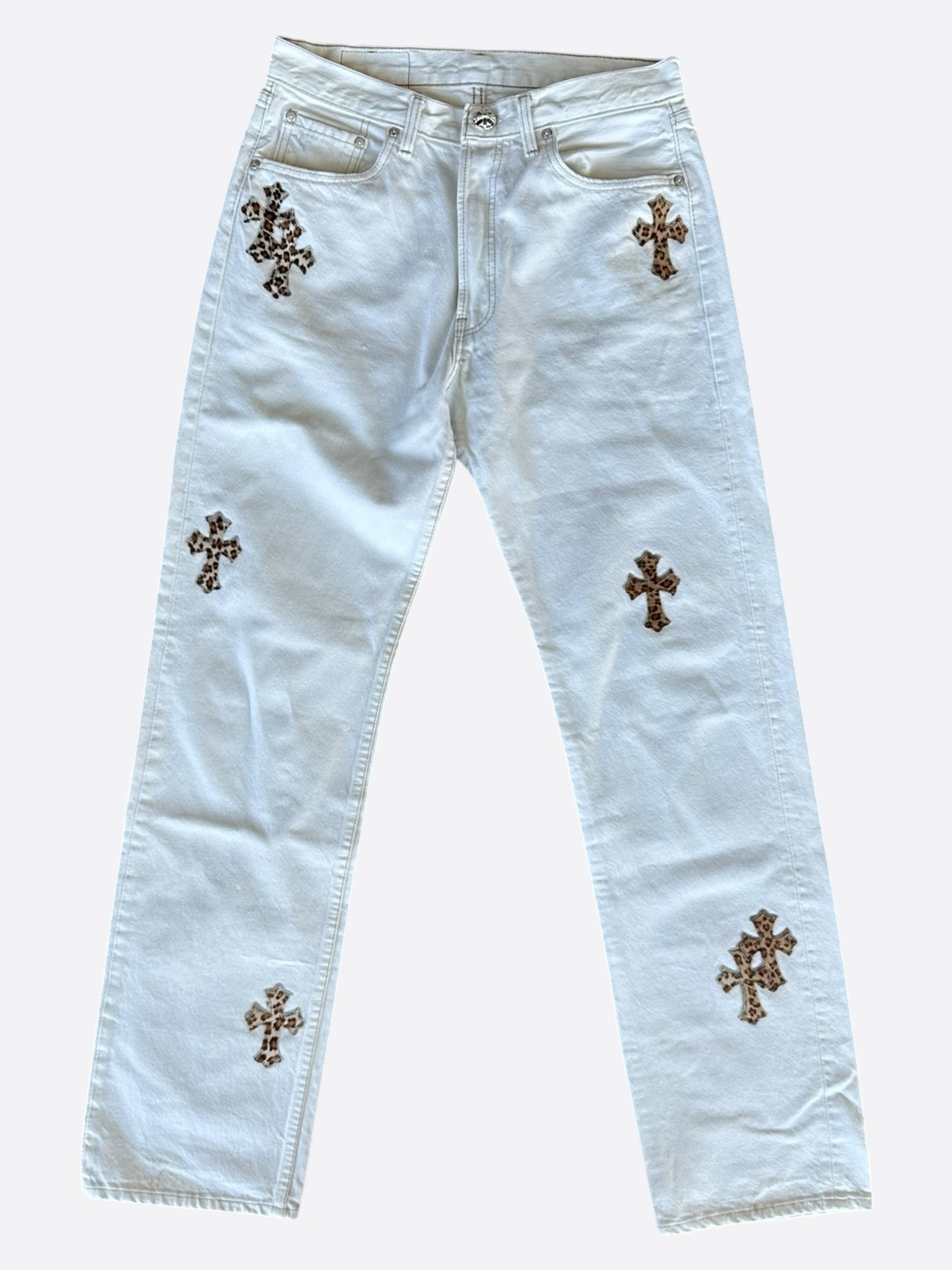 Chrome Hearts Chrome Hearts Levis White & Cheetah Cross Patch Jeans ...