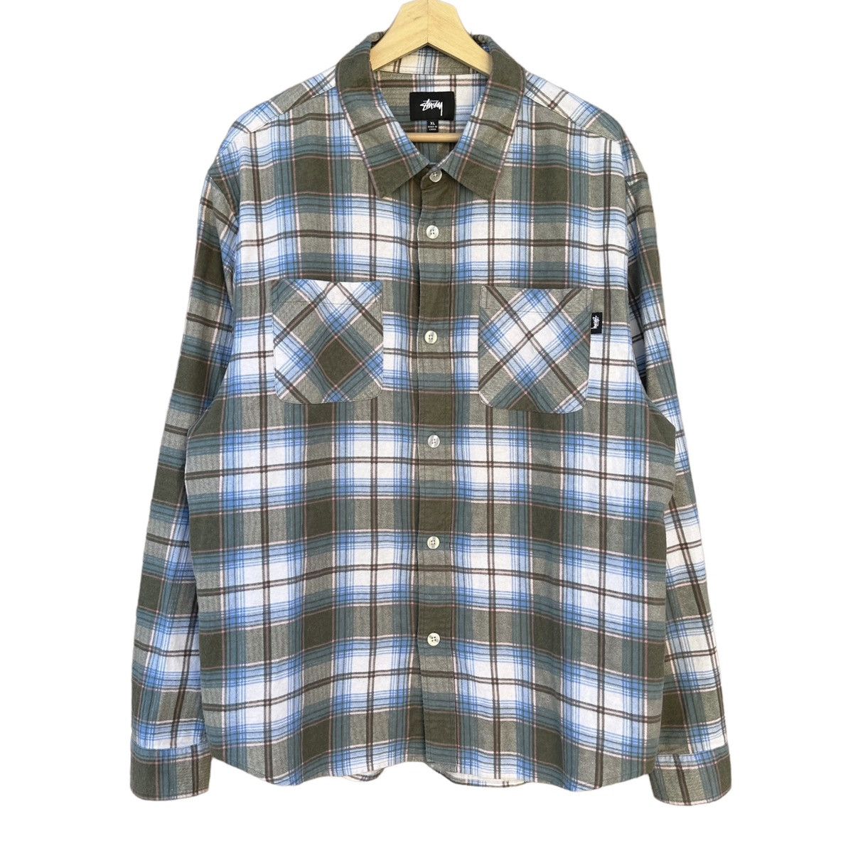 Stussy Stussy Adam Plaid Flannel Shirt Long Sleeve Olive Size XL | Grailed