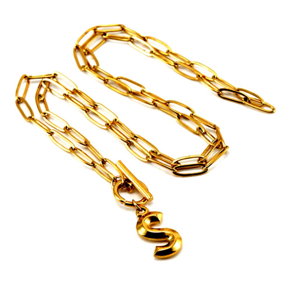 Designer × Kurt Cobain × Vintage Punk Paperclip Chain 3D Initial Gold ...