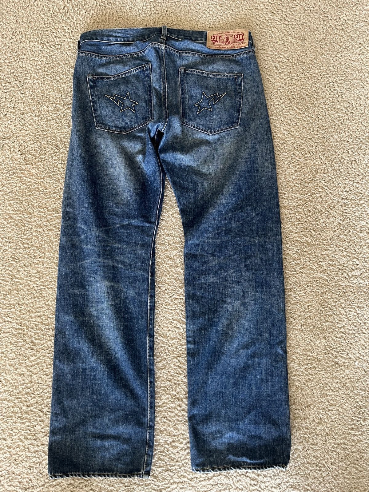 Bape OG BAPE ‘Bapesta’ Embroidered Selvedge Denim Jeans | Grailed