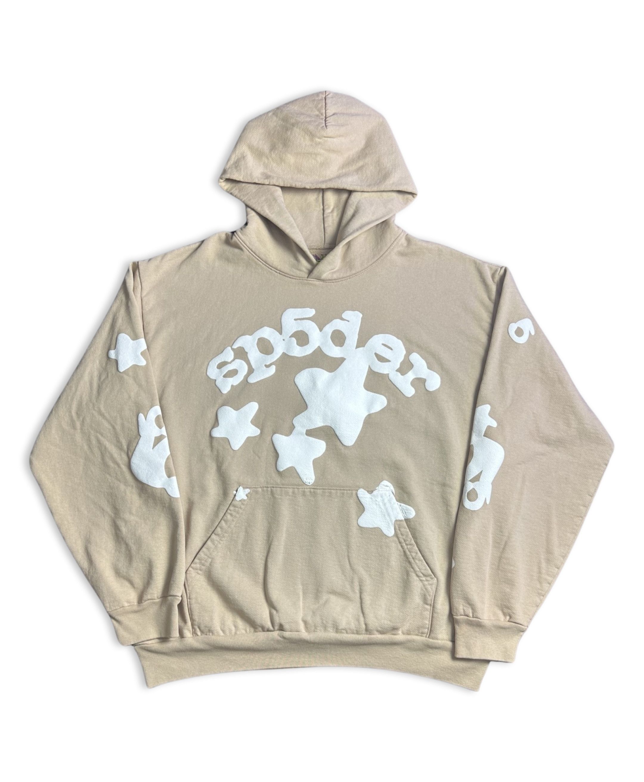 Designer SP5DER Sand Beluga Star Puff Tan Hoodie Spider Worldwide | Grailed