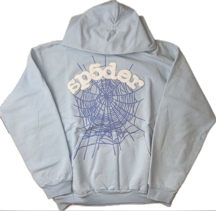 Hype Sp5der worldwide web hoodie baby blue rhinestones | Grailed