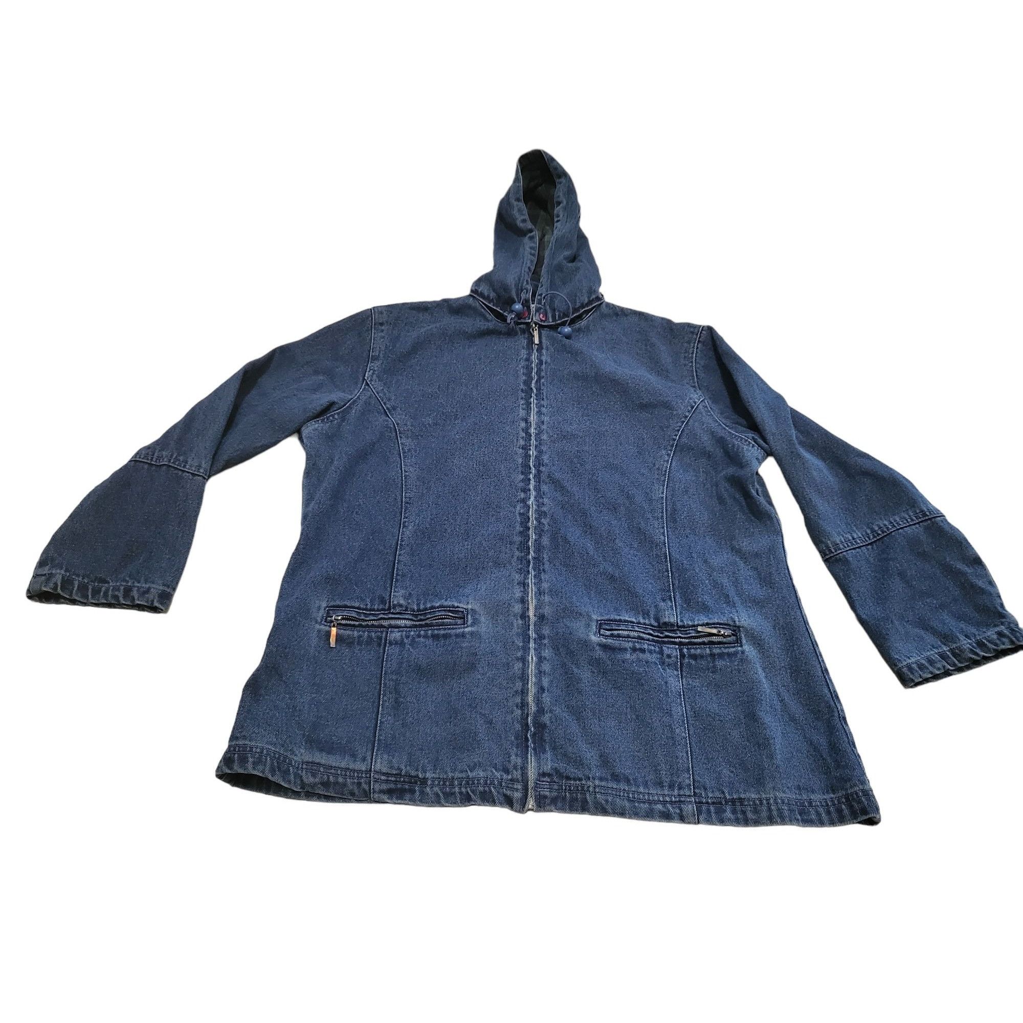 Vintage North Style Jacket Men Sz L Vintage Denim Hooded Blue | Grailed