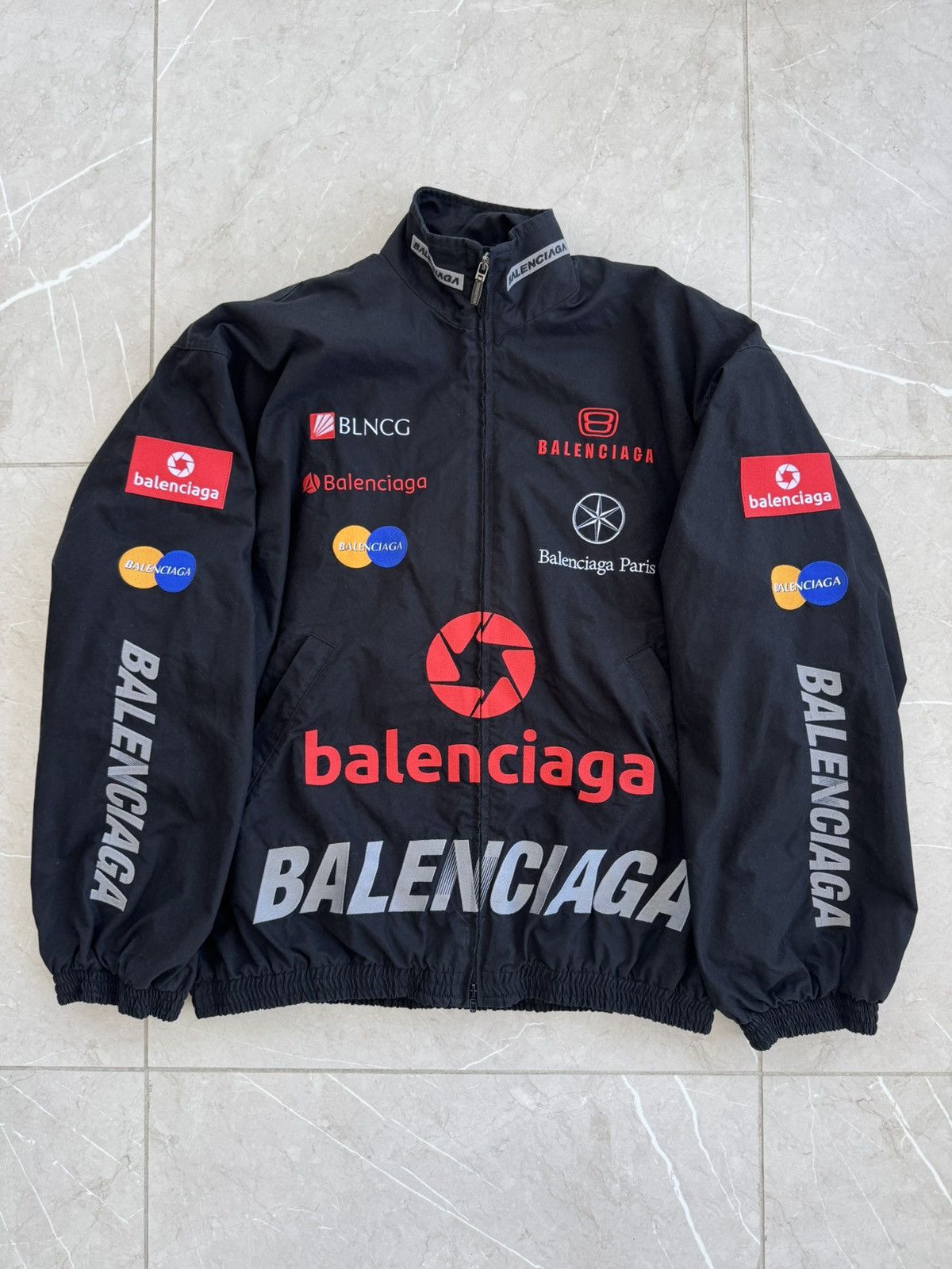 Balenciaga BALENCIAGA BUSINESS LOGOS RACING JACKET BLACK | Grailed