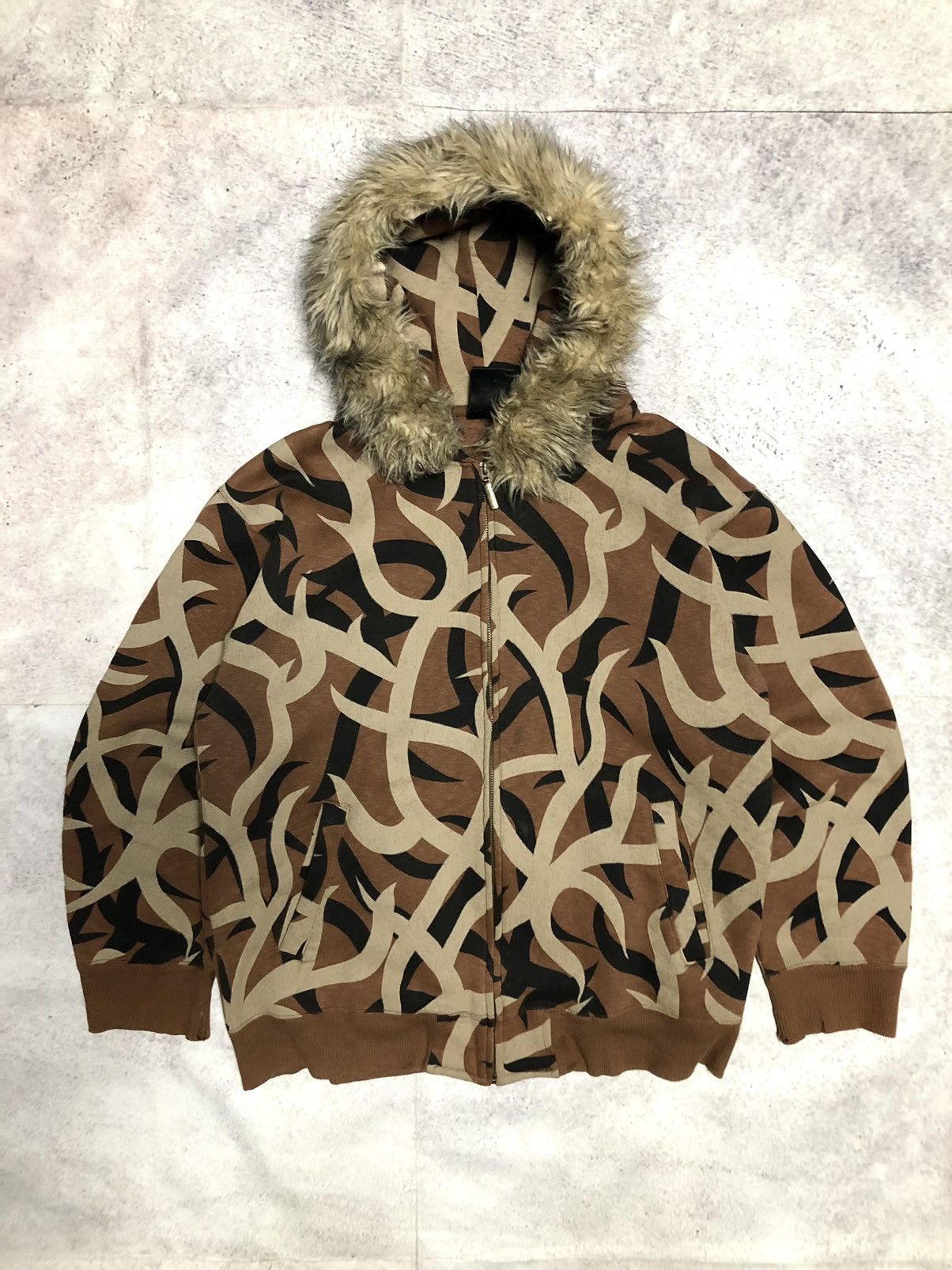 Japanese Brand Vintage Japanese Tribal Camo Fur Zip Hoodie Made in ...