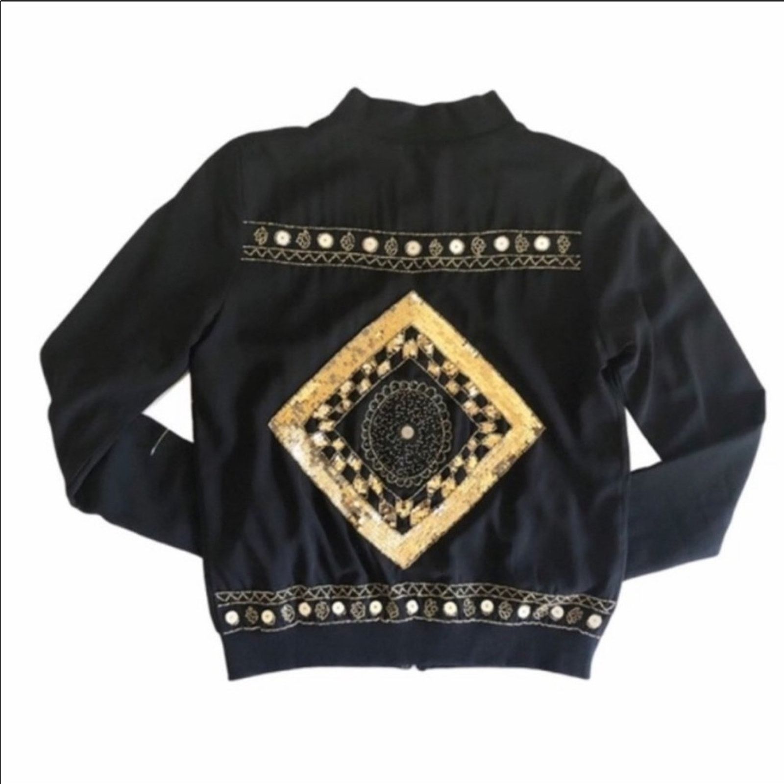 Asos NEW MISSGUIDED Gold Sequined Emblem Black Bomber Jacket Coat | Grailed