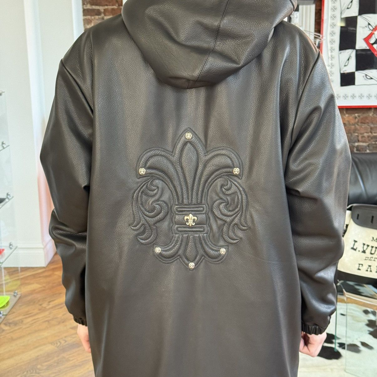 Chrome Hearts RARE Chrome Hearts Cross Patch Fleur Leather Trench Coat ...