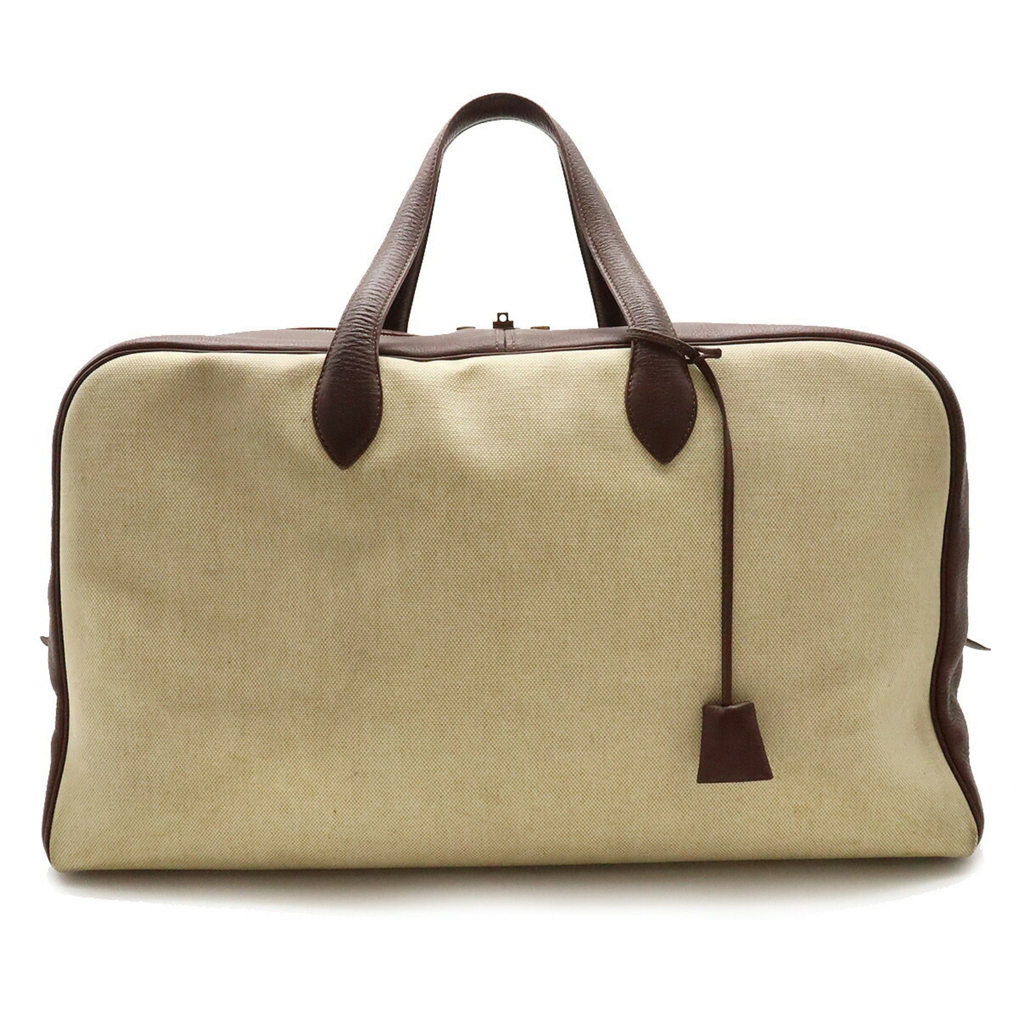 Hermes HERMES Victoria 50 Boston Bag Toile Ash Taurillon Clemence Beige ...