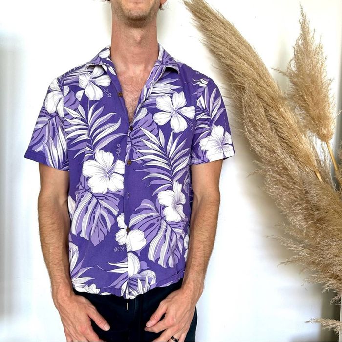 Pacific Legend PACIFIC LEGEND Purple White Hawaiian Print Floral Shirt ...