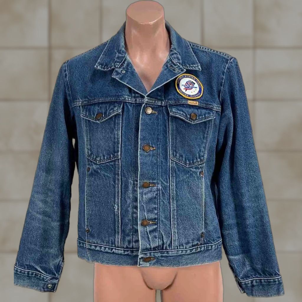 Denime VINTAGE Rustler Denim Trucker Jacket Men Large Blue 80s USA Navy ...