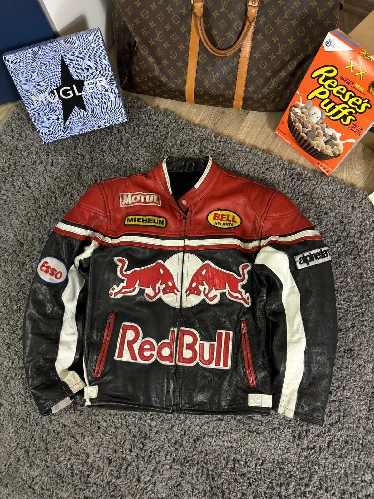 Leather Jacket × Racing × Red Bull RARE Vintage Racing Red Bull Leather ...