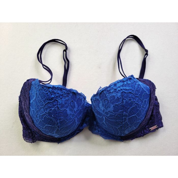 Pinko Victorias Secret Pink Date Night Push Up Womens 32d Bra Blue