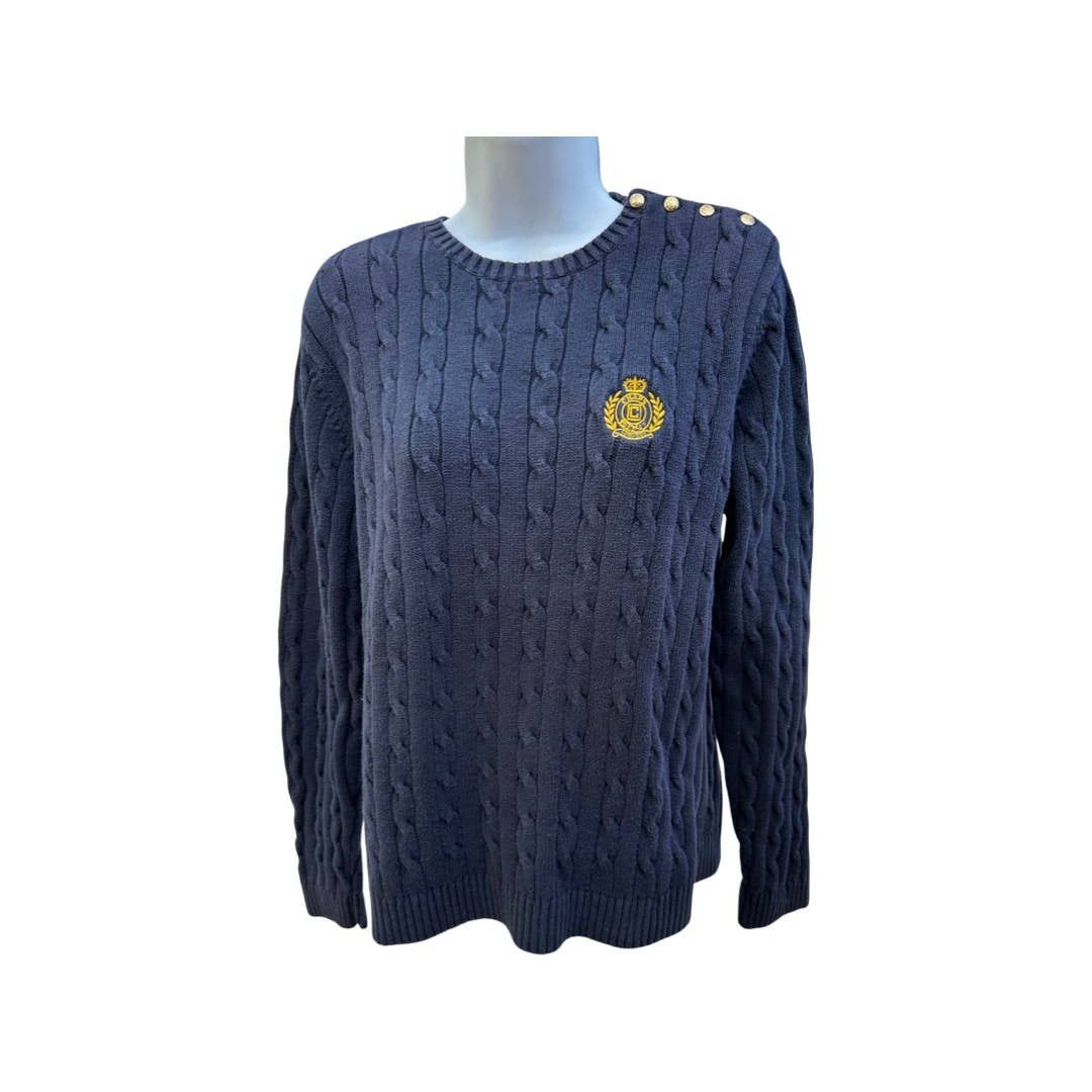 Chaps Chaps Blue Cable Knit Sweater XL with Buttons on Shoulder | Grailed