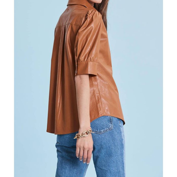 Designer TYLER BOE Alice Faux Leather Shirt In Pecan | Grailed