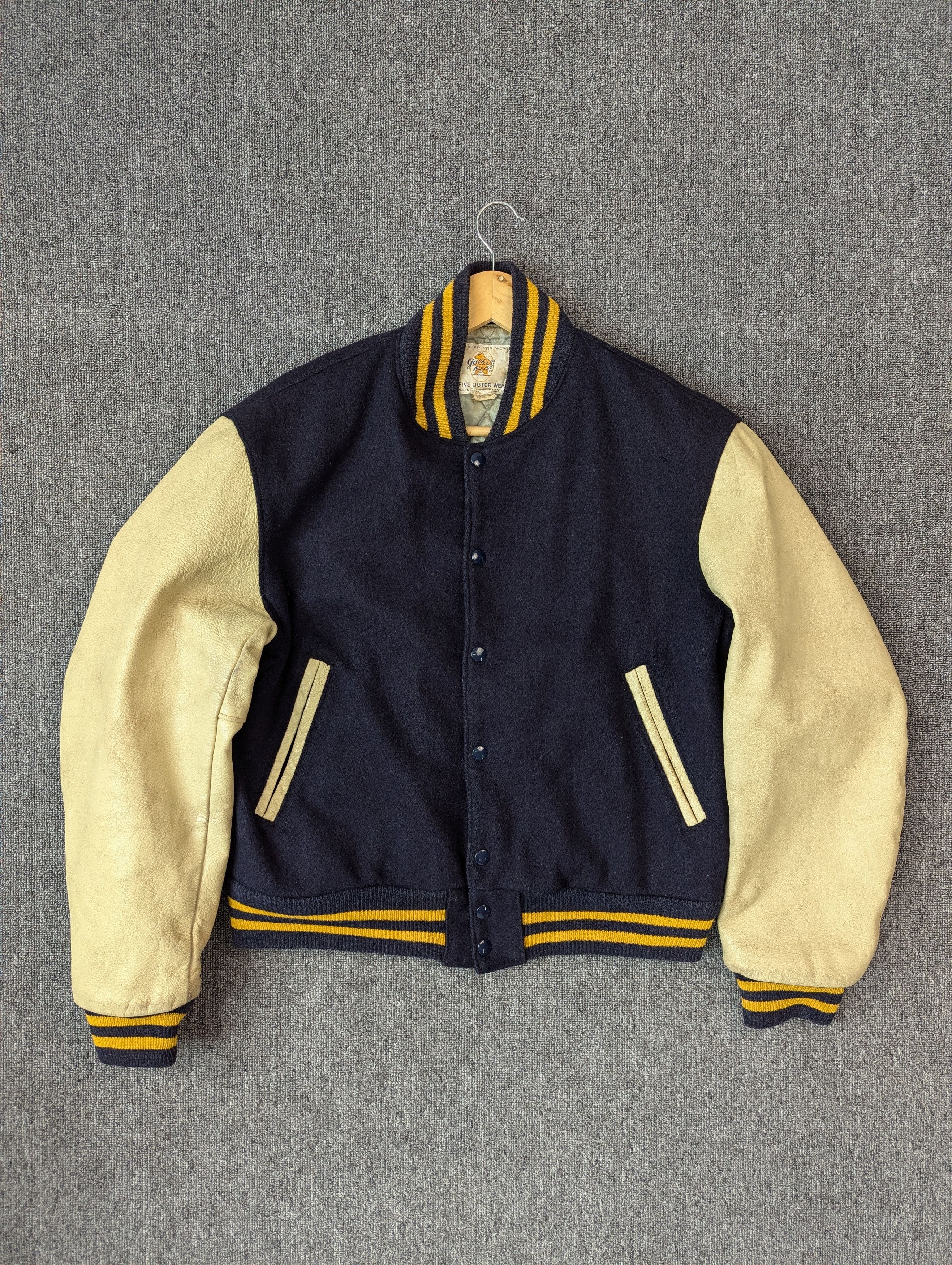 Golden Bear Vintage Golden Bear Sleeve Leather Distressed Varsity ...