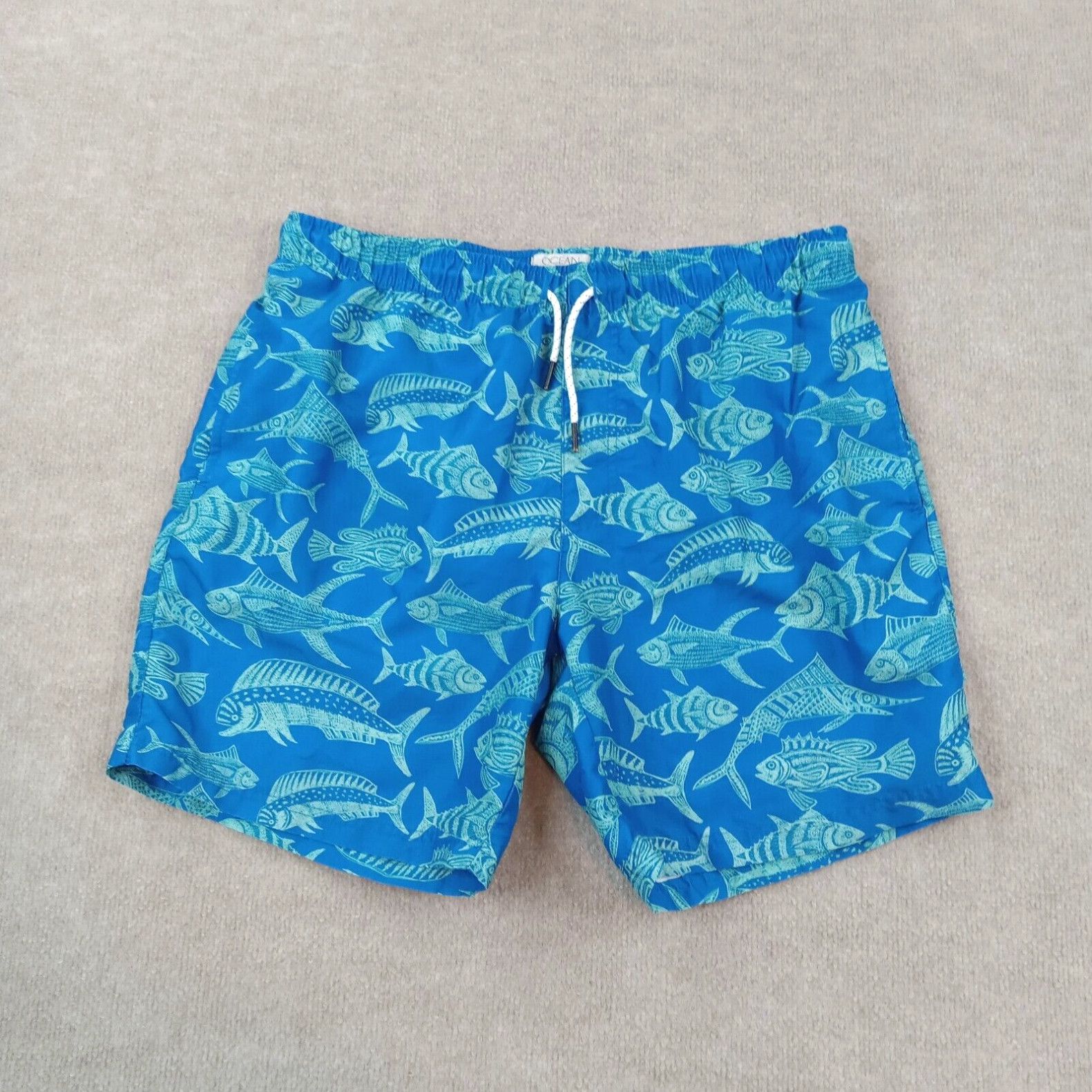 Vintage Ocean & Coast Swim Trunks Mens Large Blue Fish Mesh Lined ...