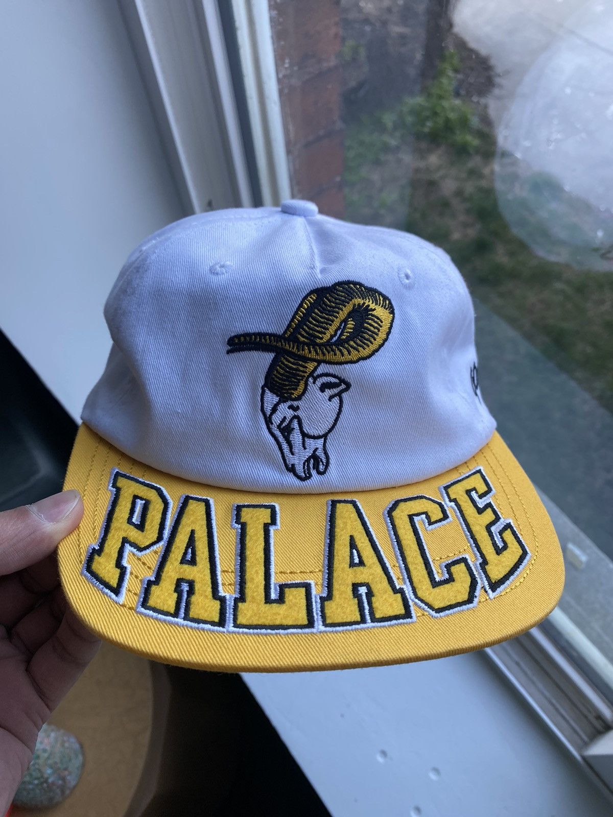 Palace Palace P Goats SnapBack Hat in Yellow and White | Grailed