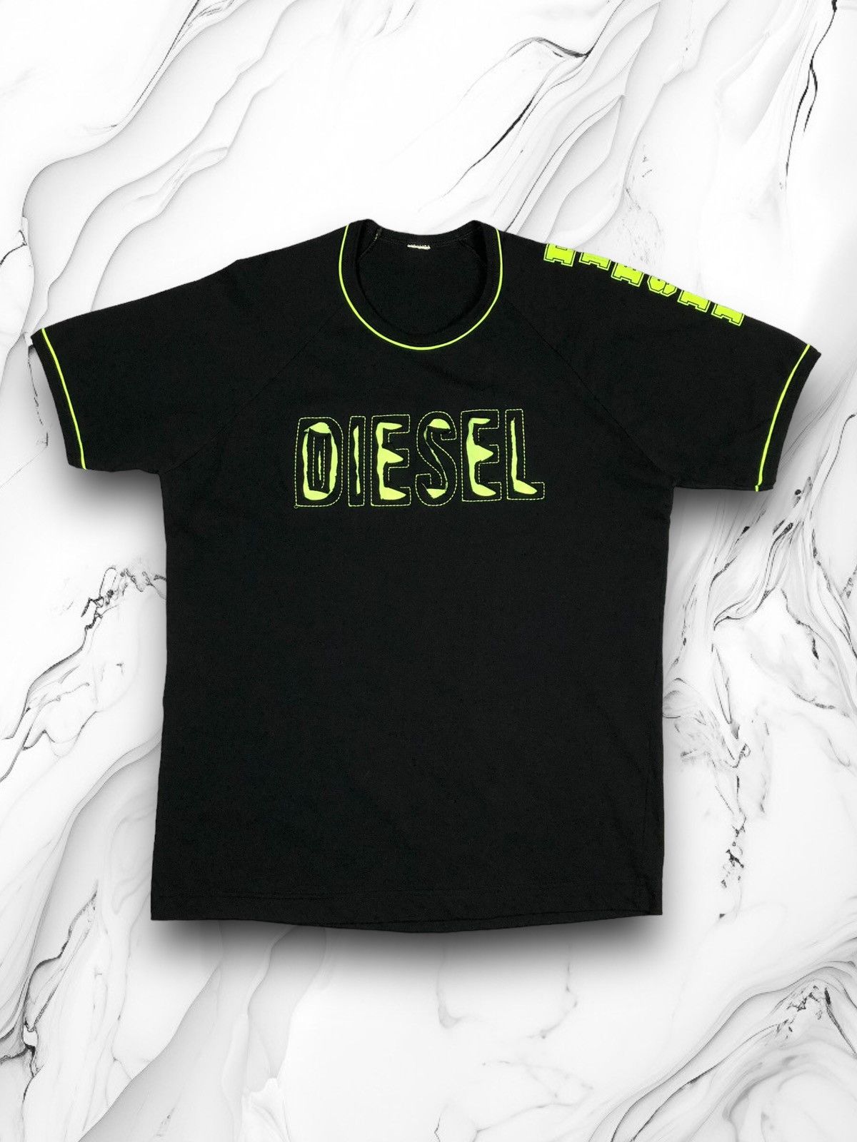Diesel Vintage 00s Diesel Neon Green Centre Logo Tee y2k punk drill | Grailed