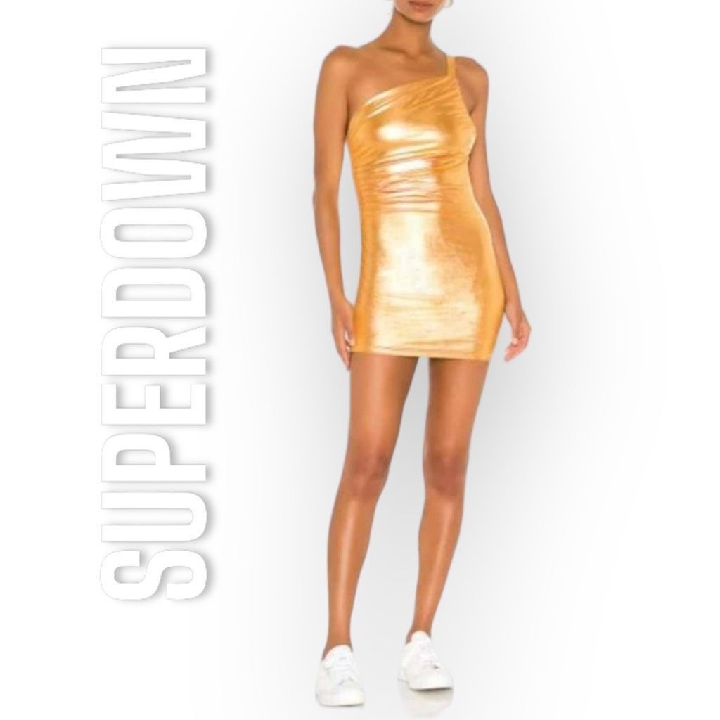 REVOLVE × Superdown Superdown Elsa One Shoulder Gold Metallic Bodycon ...