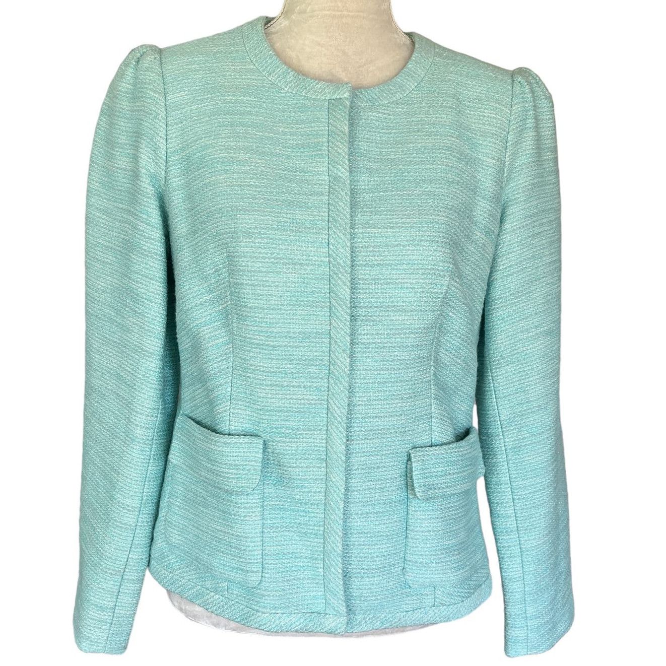 Other Talbots Tweed Blazer 6 Turquoise Tiffany Blue Pockets New | Grailed