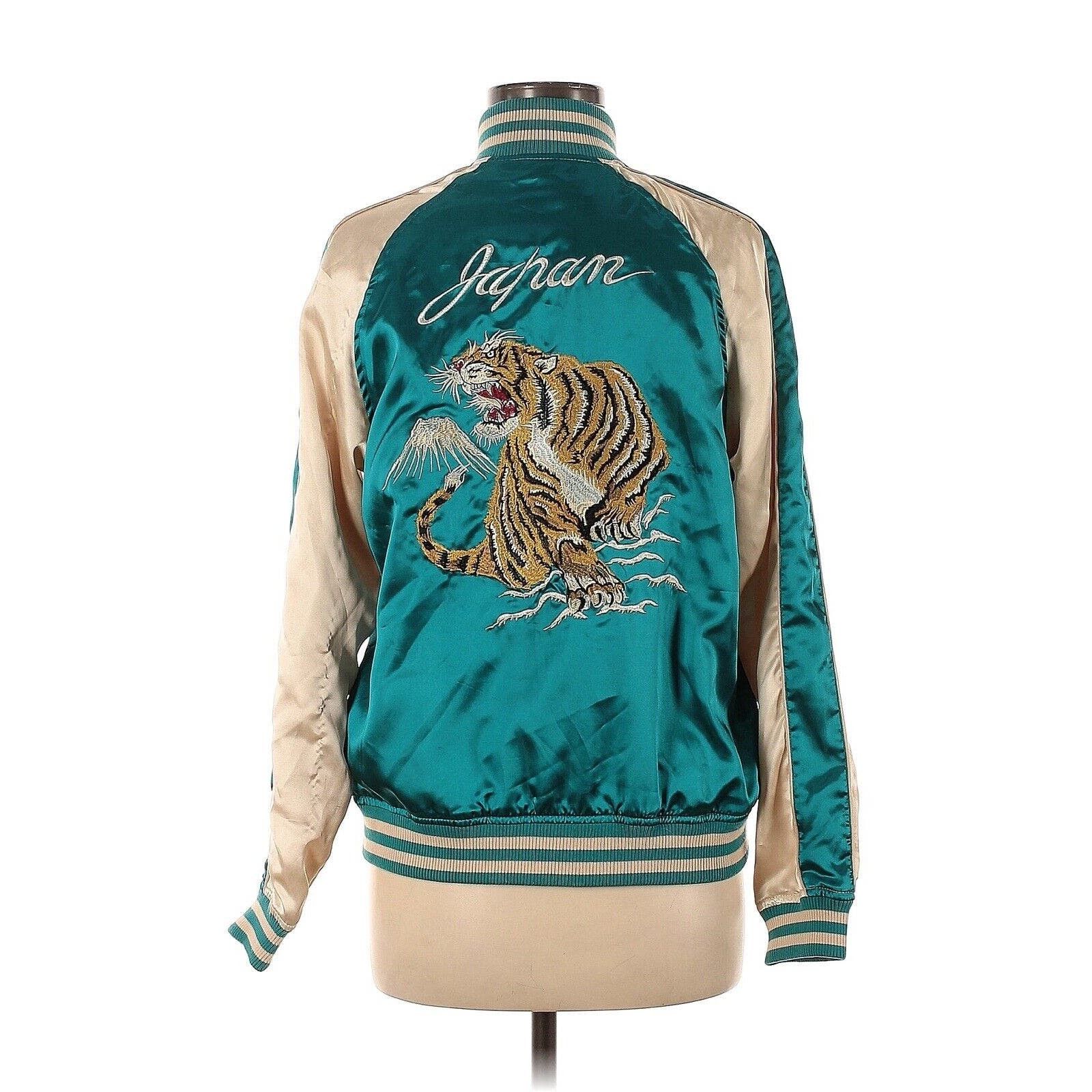 Bullet Noise Japan Tiger Satin Embroidered Bomber Jacket Teal Blue Gold ...