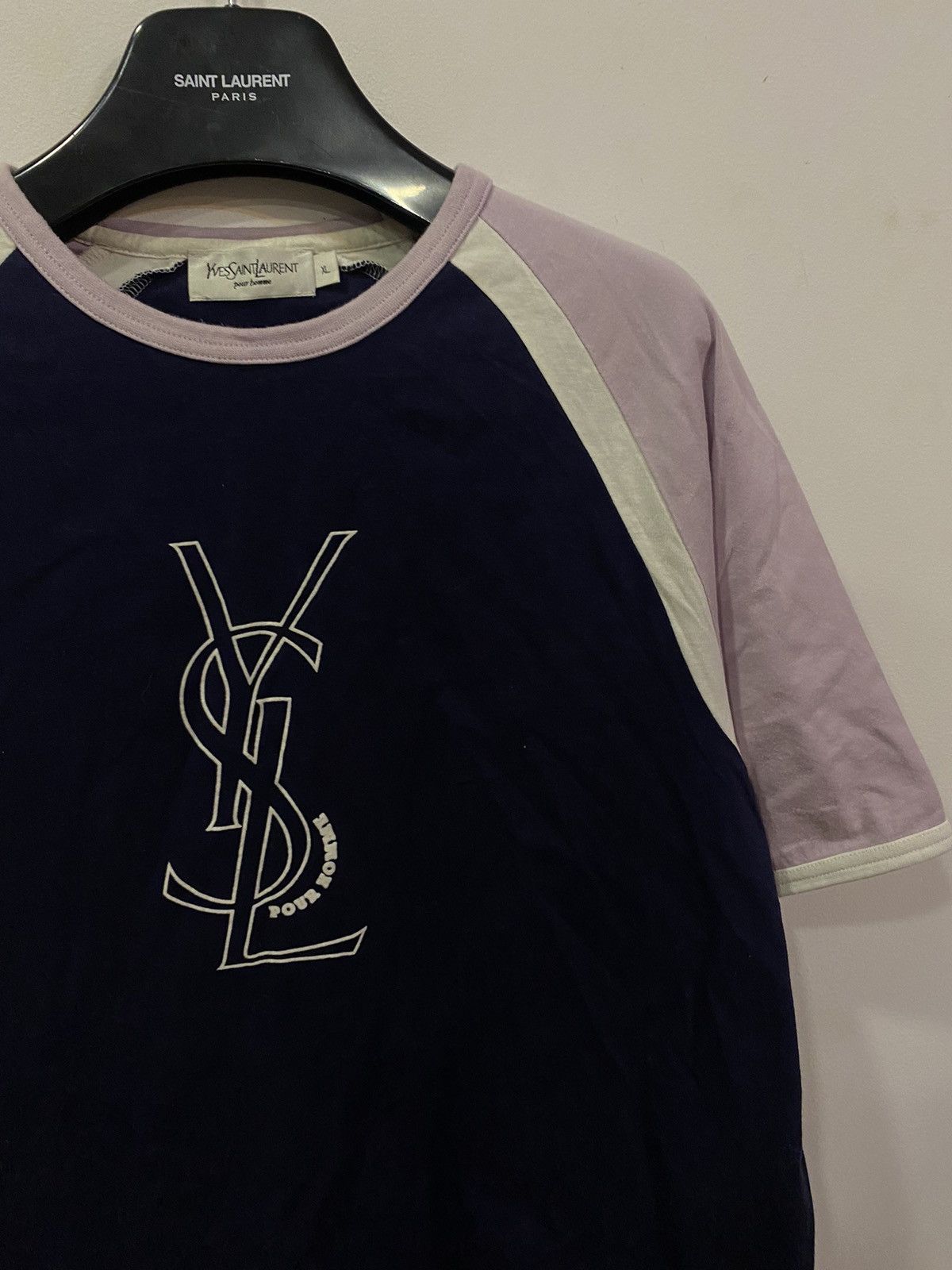 Vintage × Yves Saint Laurent Big Logo YSL T-shirt Blue YSL Shirt | Grailed