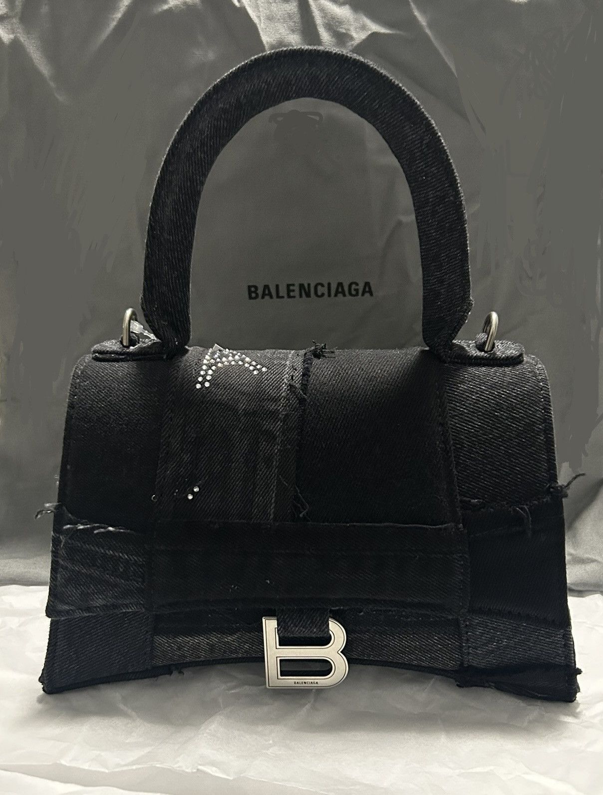 Balenciaga Balenciaga Small Denim Patchwork Hourglass Bag | Grailed