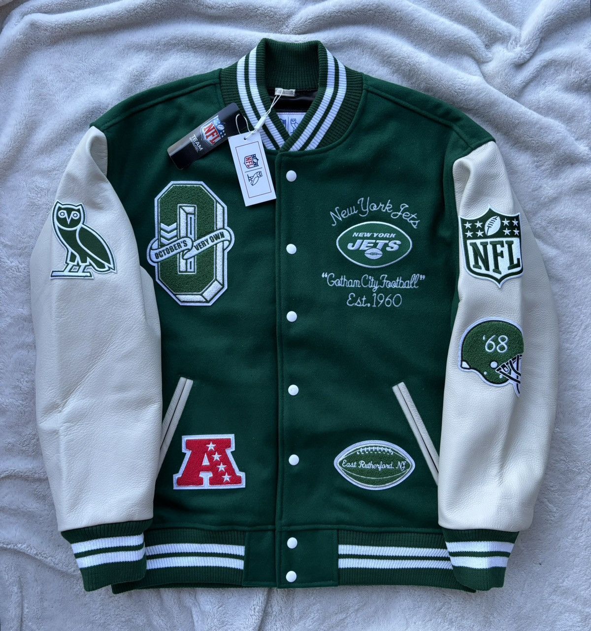 NFL × Octobers Very Own OVO x NFL New York Jets Varsity Jacket | Grailed