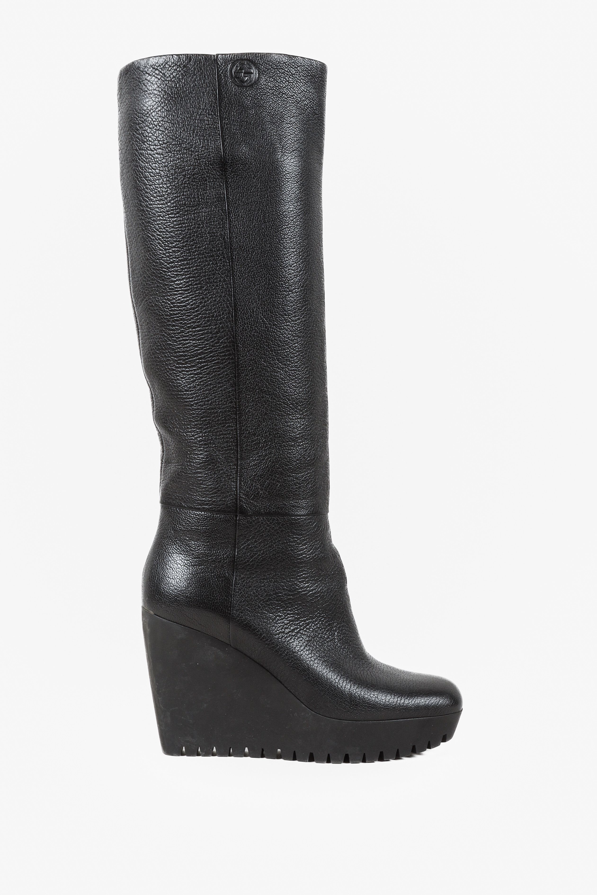 Gucci Gucci Black Leather Wedge Tall Boots | Grailed
