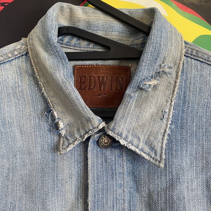 Edwin Vintage Edwin 80s-90s Washed Blue Distressed Denim Jacket | Grailed