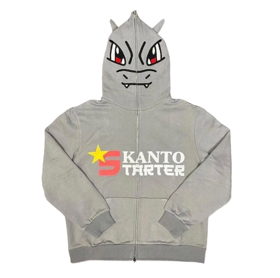 Japanese Brand Pokemon Kanto Starter Grey Charizard Full Zip Up Hoodie ...