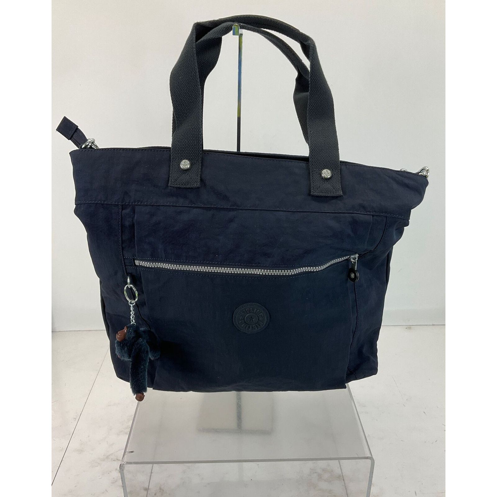 Vintage Kipling Dark Navy Blue Fabric Top Zip Shoulder Tote Bag | Grailed