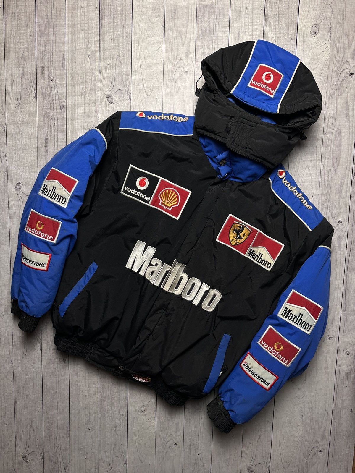 Vintage Vintage Ferrari racing jacket Marlboro winter size XXL blue ...