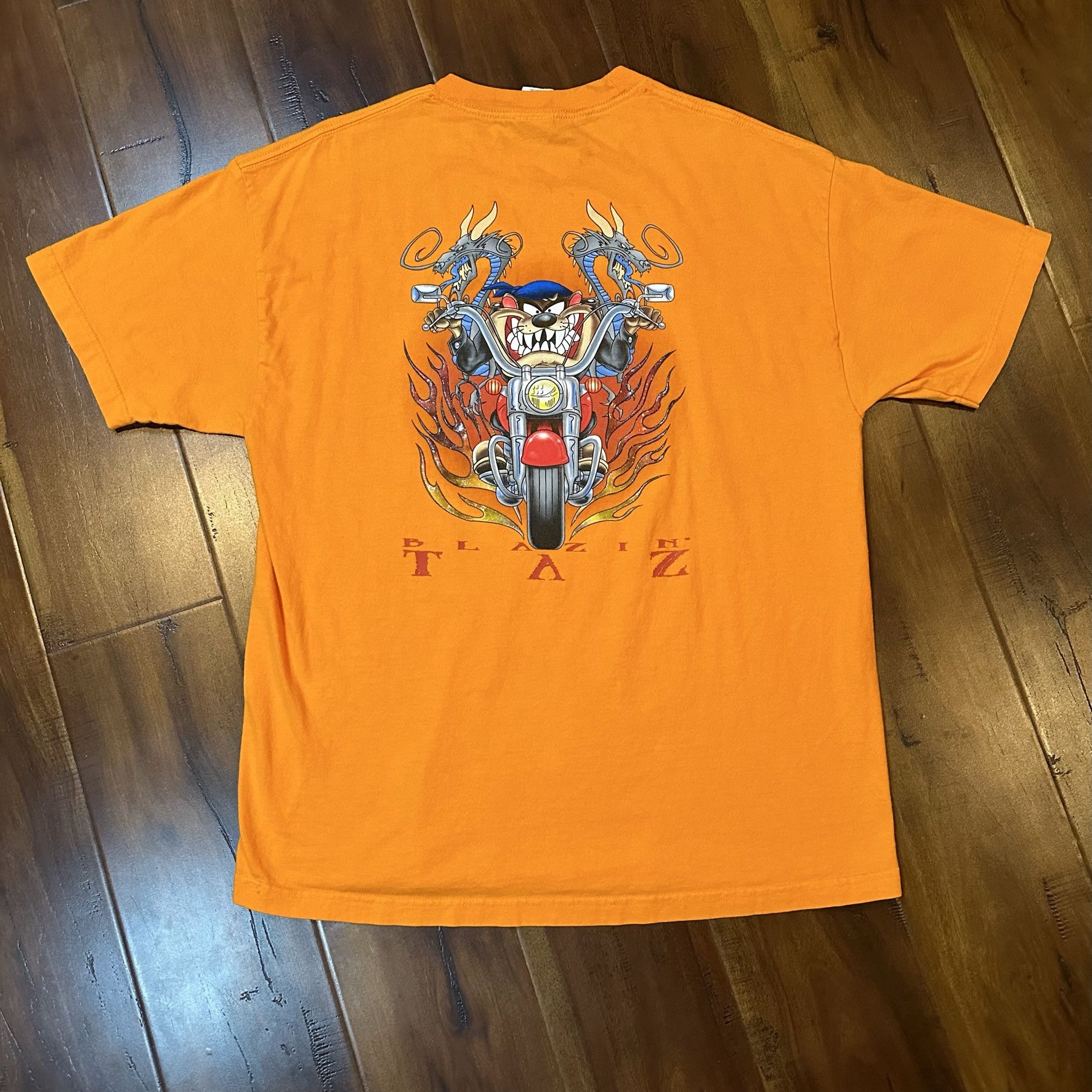 Vintage Looney Tunes Tee Dragon Biker Motorcycle Blazin Taz Y2K | Grailed