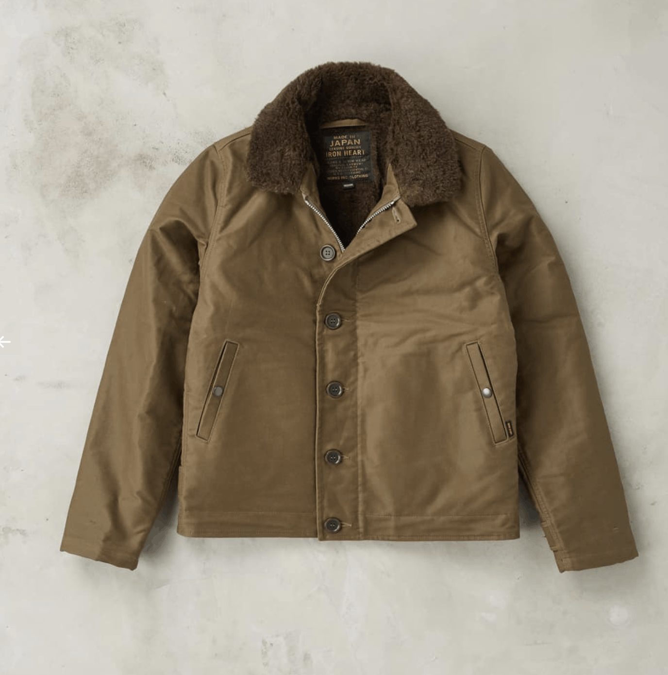 Iron Heart N1 Deck jacket 14oz oiled olive whipcord & alpaca- M | Grailed