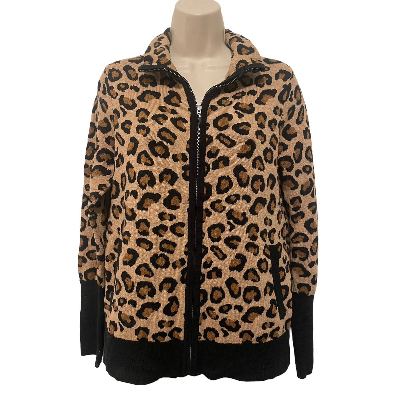 Rachel Zoe Rachel Zoe Zip Up Knit Leopard Sweater Size Medium | Grailed