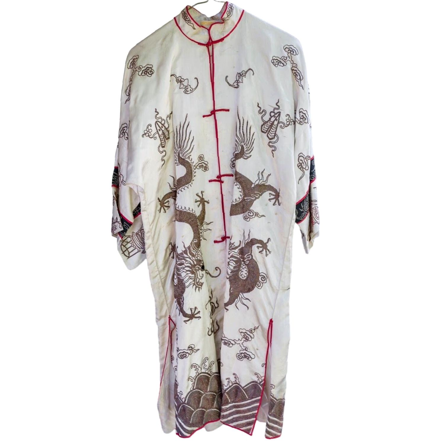 Vintage Authentic Traditional Silk Embroidered Chinese Dragon Robe with ...