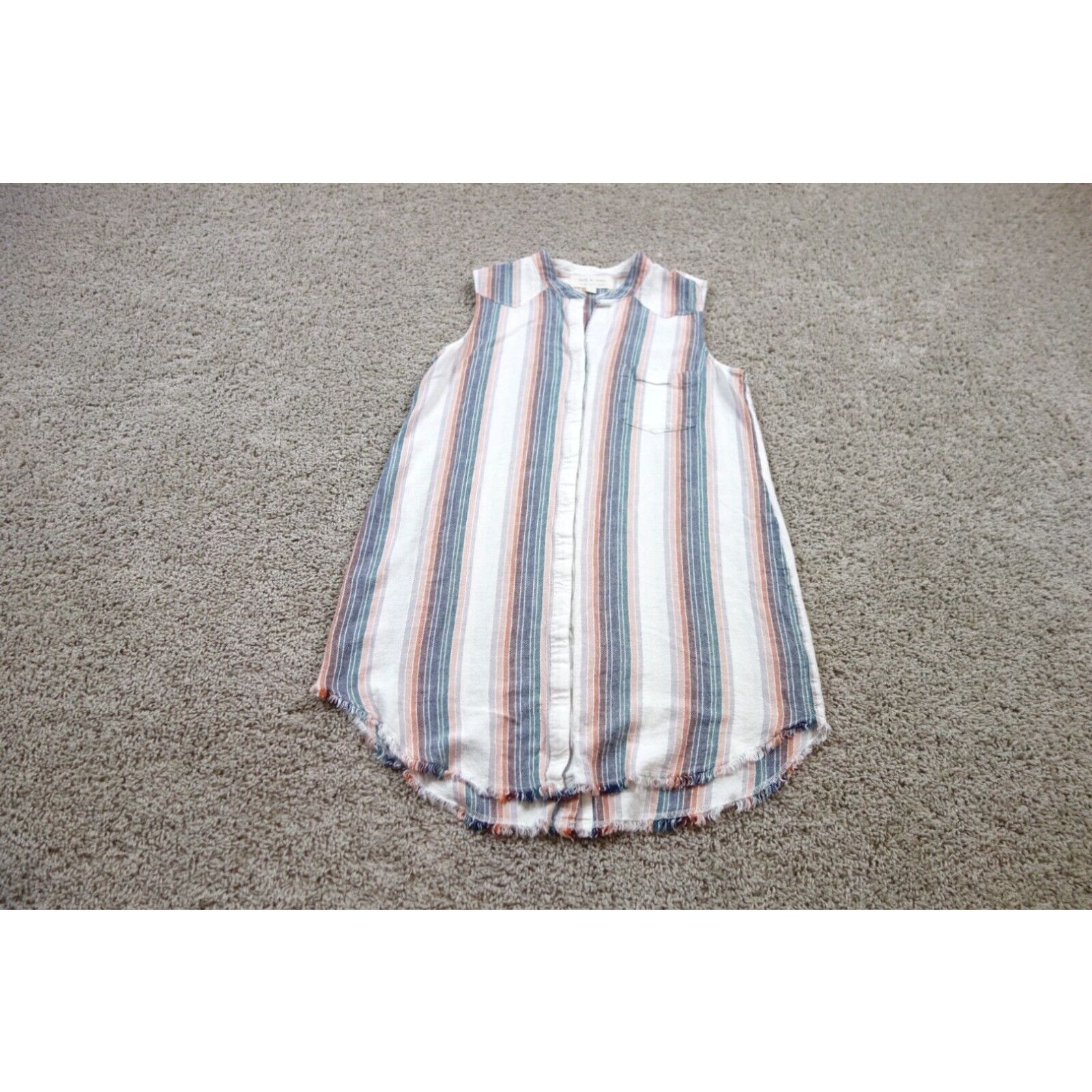 Clot Cloth & Stone Dress Large White Striped Tunic Front Back Button ...